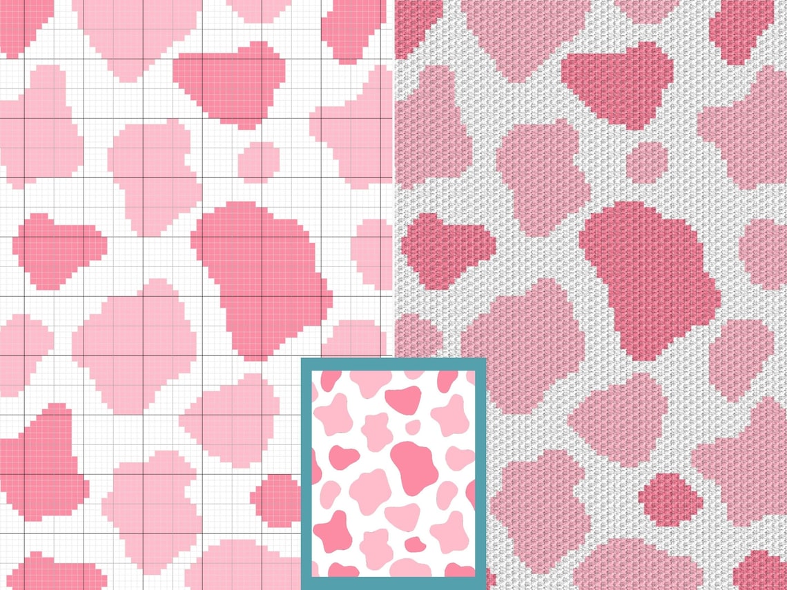 Strawberry Cow Print Graph and Pattern C2C & Tapestry Crochet | Etsy UK