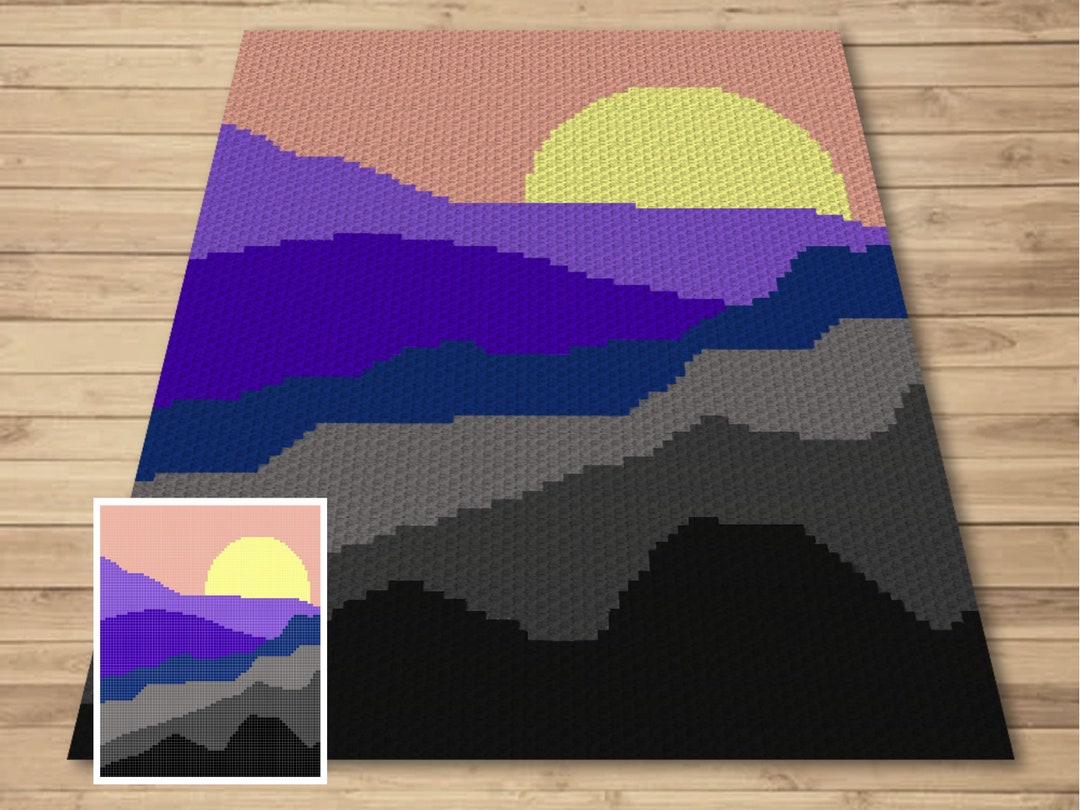 Mountain Sunset Graph and Pattern C2C & Tapestry Crochet - Boho Sunset ...