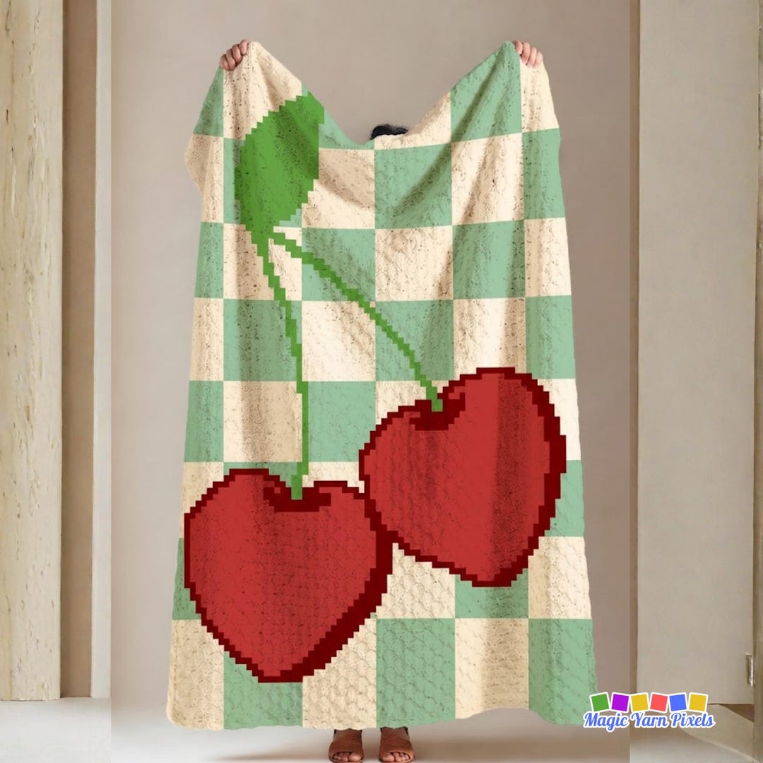 Heart Cherry Crochet Blanket Pattern, C2C Tapestry Graph, Summer Fruit ...