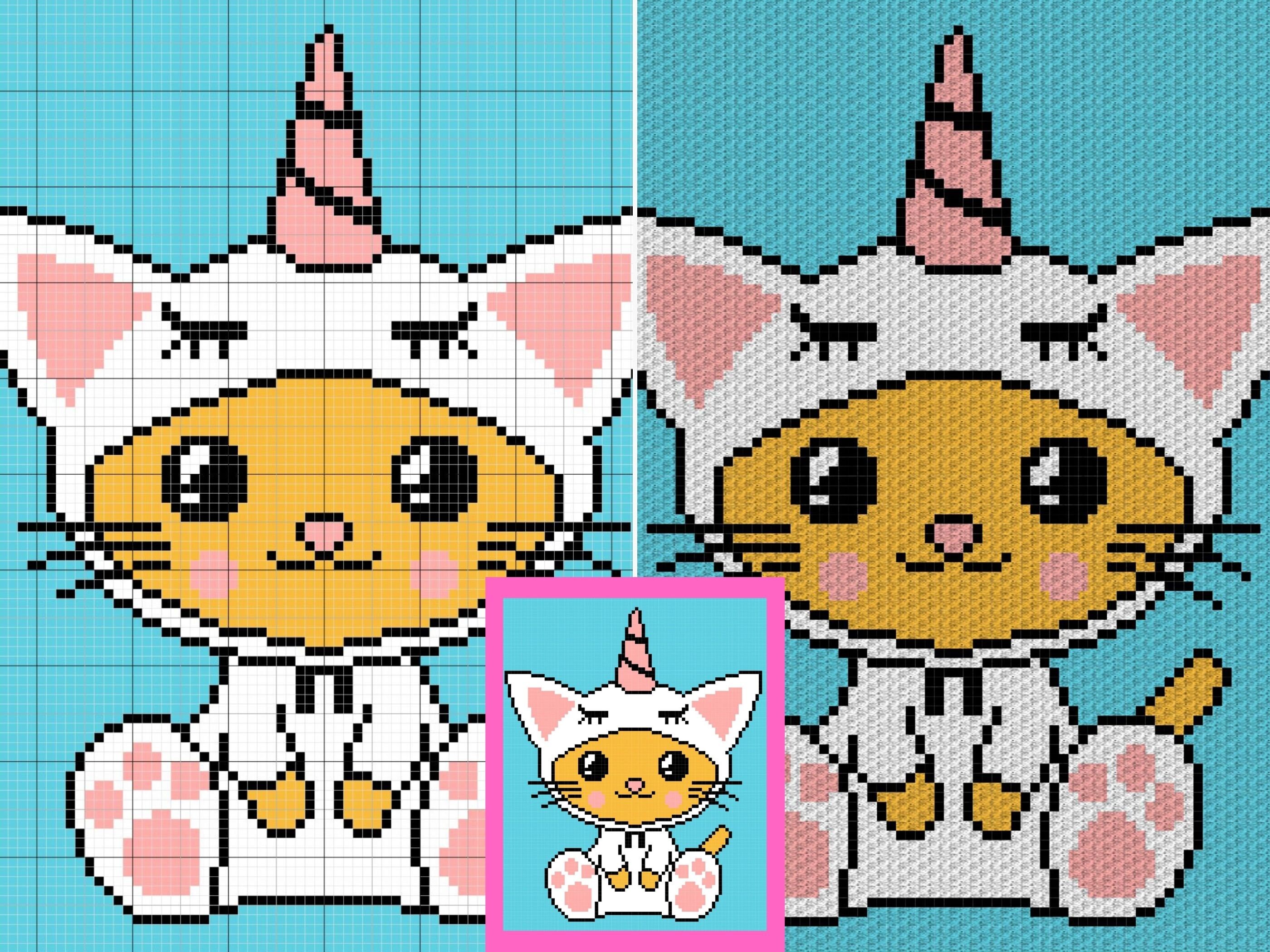 Kawaii Caticorn Unicat Graph + Written Pattern for C2C & Tapestry ...