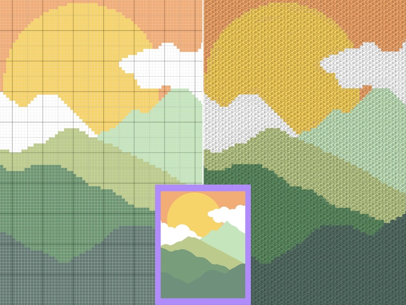 Mountain Landscape Graph and Pattern C2C & Tapestry Crochet - Boho ...