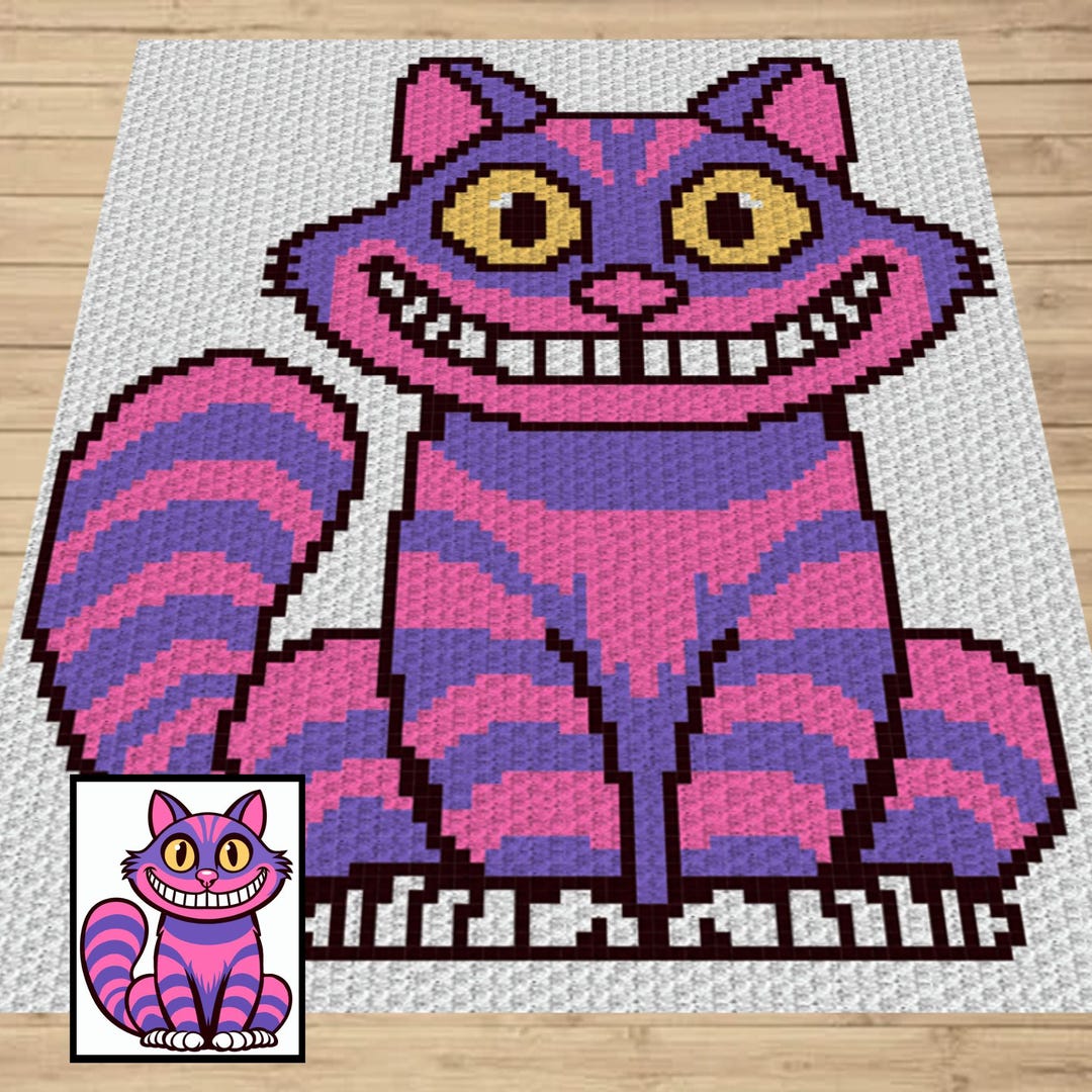 Smiling Cheshire Cat Written Pattern & Graph C2C + Tapestry Crochet ...