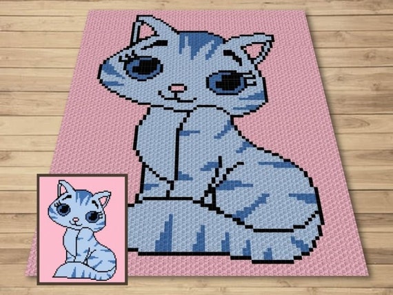 Sewing & Fiber Crochet Kawaii Caticorn Unicat Graph Cat C2C Blanket ...