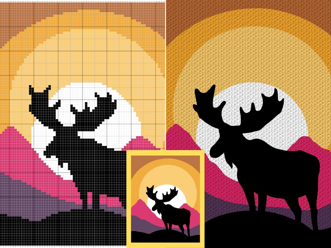 Moose Sunset Crochet Blanket Pattern – C2C Tapestry Graph (PDF Pattern ...
