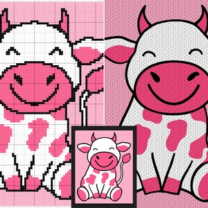 Cute Strawberry Cow + Written Pattern for C2C & Tapestry Crochet - Cow ...