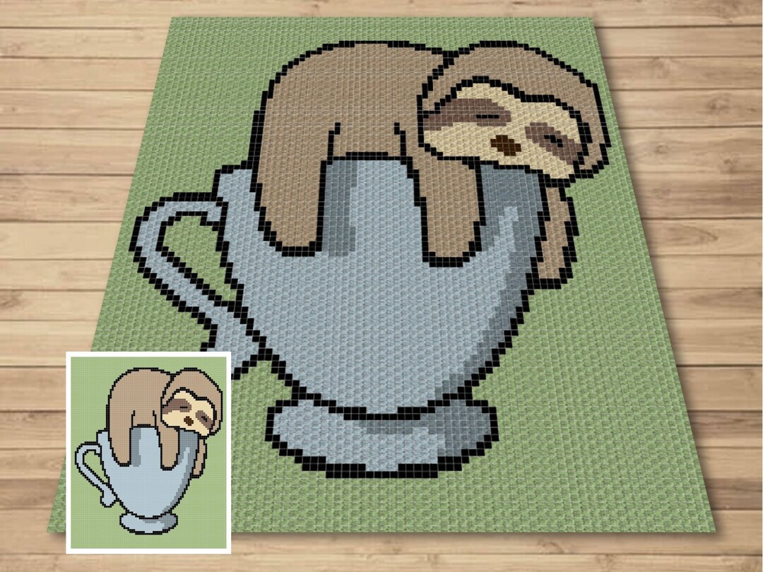 Sleeping Sloth on Teacup Graph and Pattern C2C & Tapestry Crochet ...