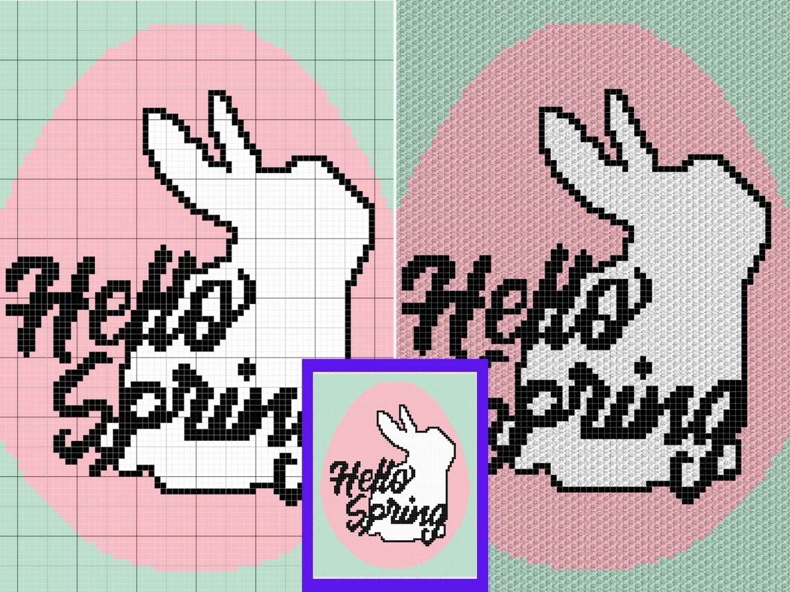 Hello Spring Easter Bunny Graph & Pattern C2C Tapestry - Etsy UK