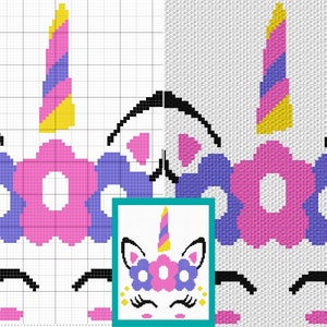 Cute Rainbow Unicorn Face Graph and Pattern C2C & Tapestry Crochet ...