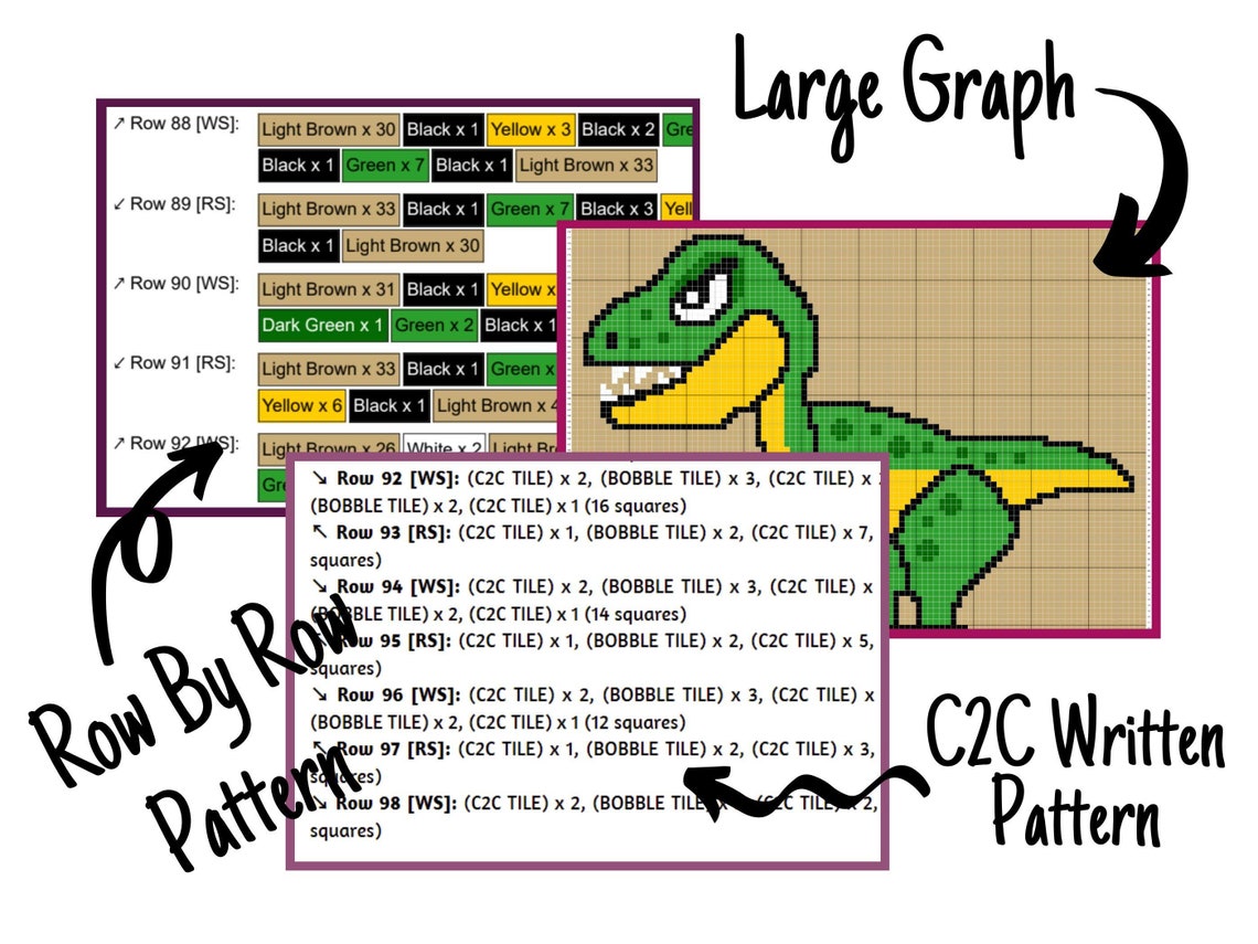 T-rex Dinosaur Baby Graph and Pattern C2C & Tapestry Crochet - Etsy