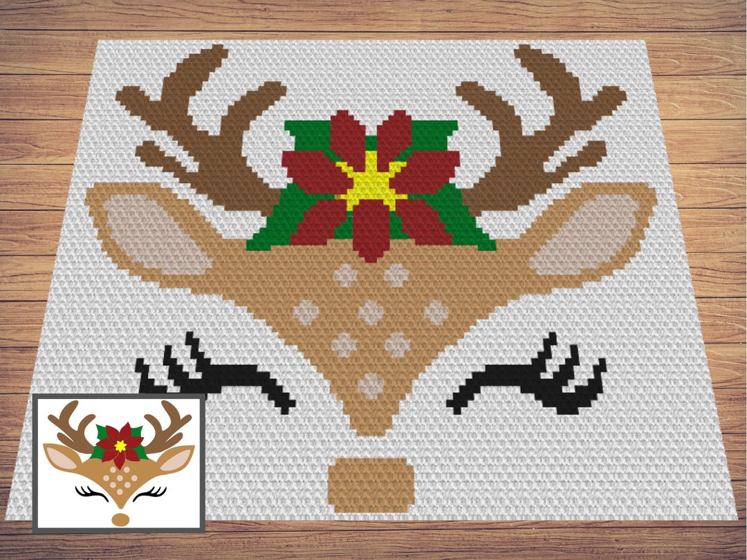 Christmas Reindeer Face Crochet Pattern - C2C & Tapestry Graph (PDF) - Etsy