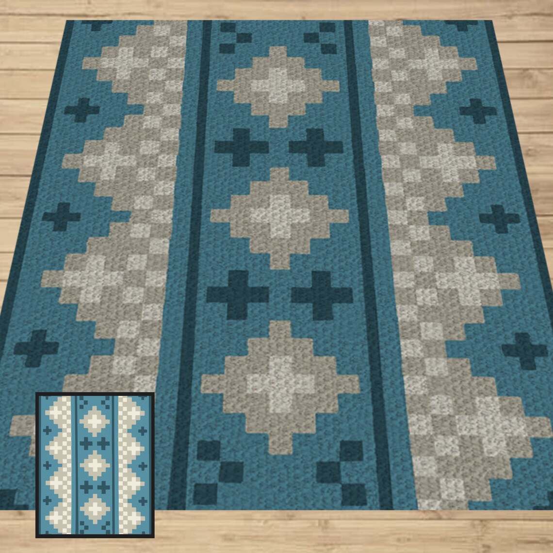 Folk Art Blanket Crochet Pattern | Geometric Afghan Graph (PDF Pattern ...
