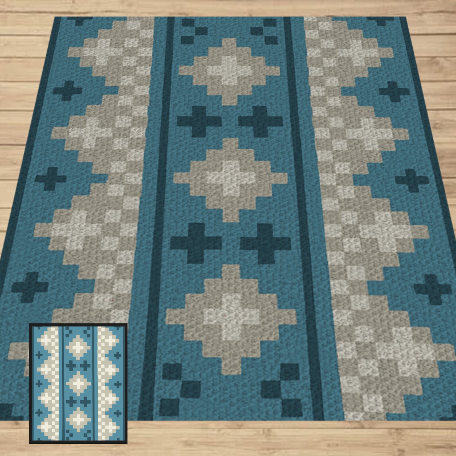 Folk Art Blanket Crochet Pattern | Geometric Afghan Graph (PDF Pattern ...