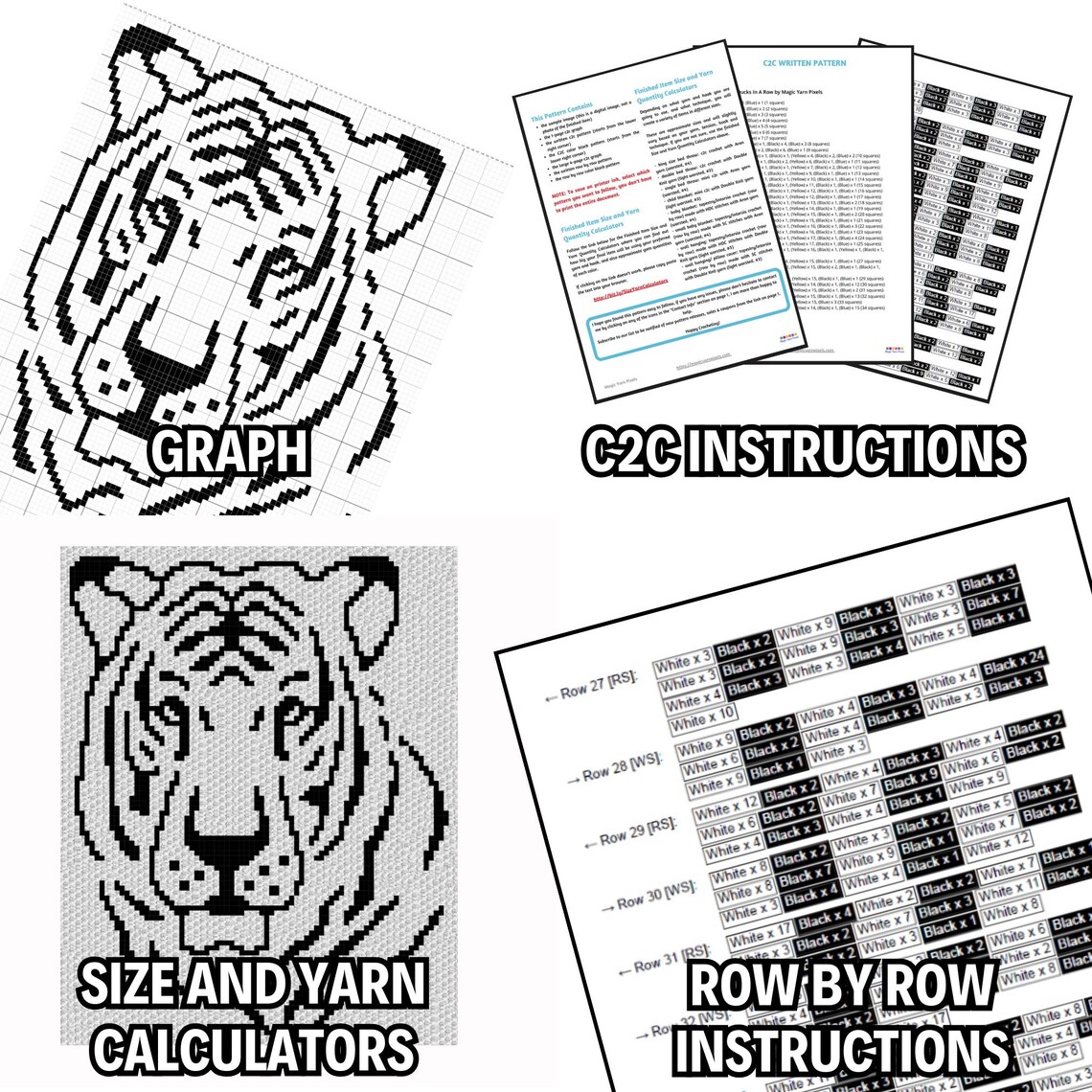 Tiger Head Crochet Blanket Pattern – C2C Graph, Jungle Animal Afghan ...