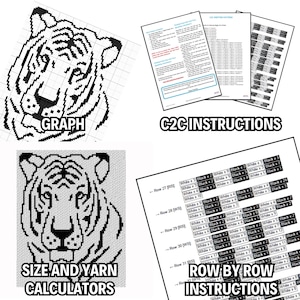 Jungle Tiger Head Outline Graph and Pattern C2C & Tapestry Crochet ...