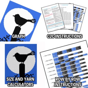 Bird Silhouette in Moonlight Graph & Pattern C2C and Tapestry Crochet ...