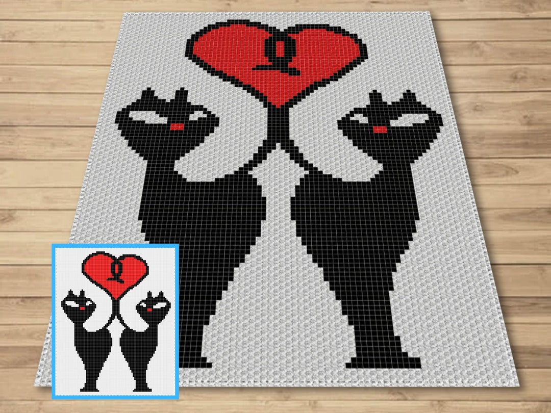 Valentines Cats Graph & Pattern C2C and Tapestry Crochet -cat Crochet ...