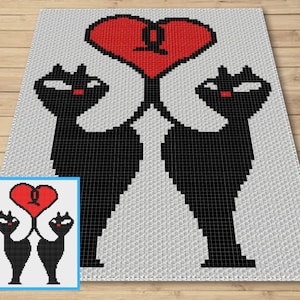 Valentines Cats Graph & Pattern C2C and Tapestry Crochet cat Crochet ...
