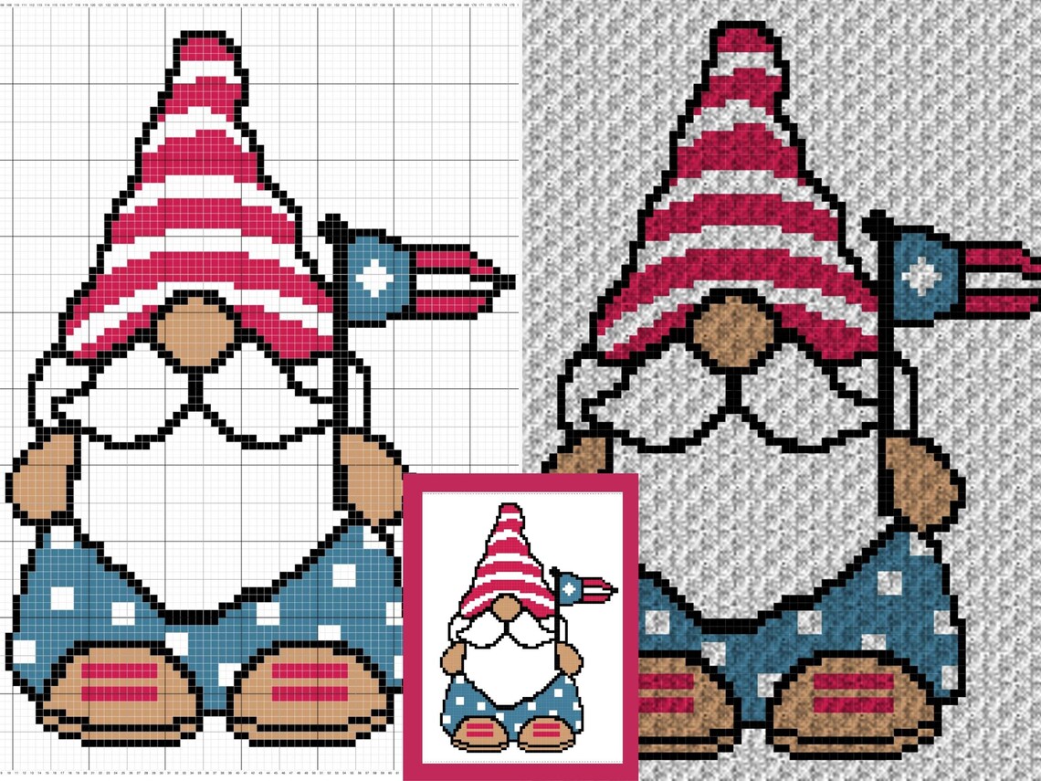 4th of July Patriotic Gnome Graph Written Pattern for C2C & - Etsy