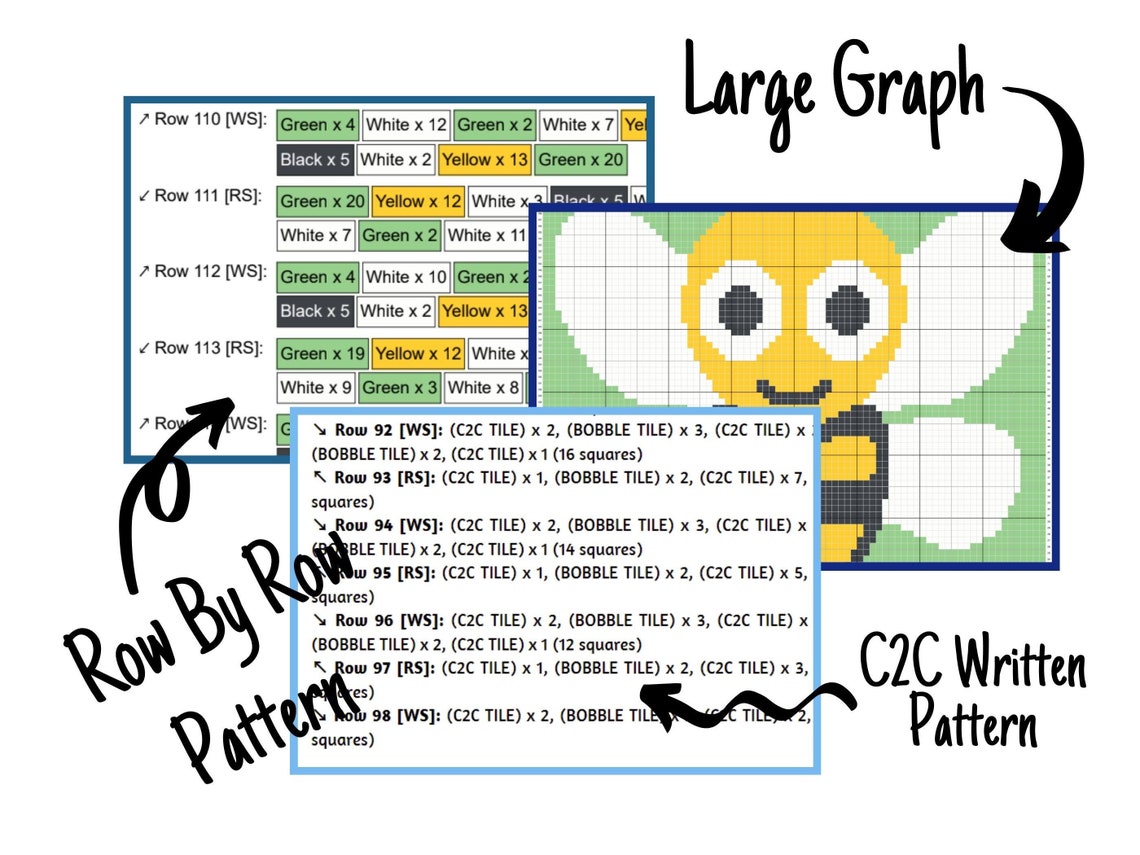 Cute Bumblebee Graph and Pattern C2C & Tapestry Crochet - Etsy