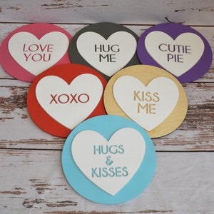 Hugs and Kisses Conversation Heart Sign Wood, Valentines Tiered Tray ...