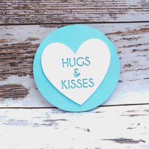 Hugs and Kisses Conversation Heart Sign Wood, Valentines Tiered Tray ...