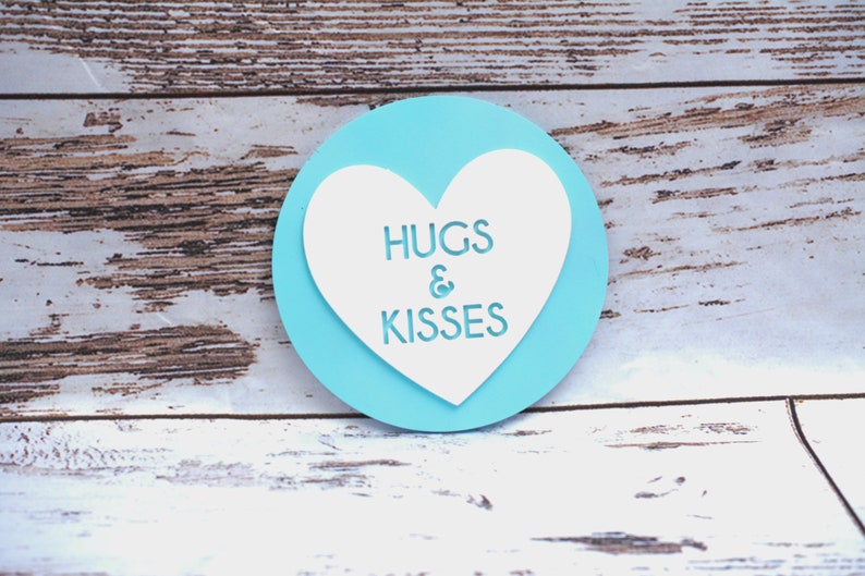 Hugs and Kisses Conversation Heart Sign Wood, Valentines Tiered Tray ...
