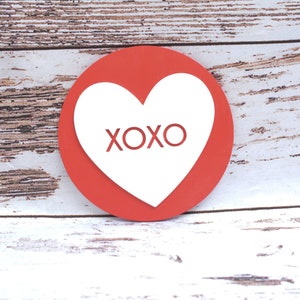 Hugs and Kisses Conversation Heart Sign Wood, Valentines Tiered Tray ...