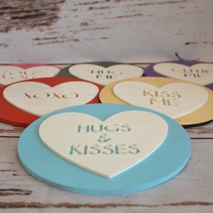 Hugs and Kisses Conversation Heart Sign Wood, Valentines Tiered Tray ...