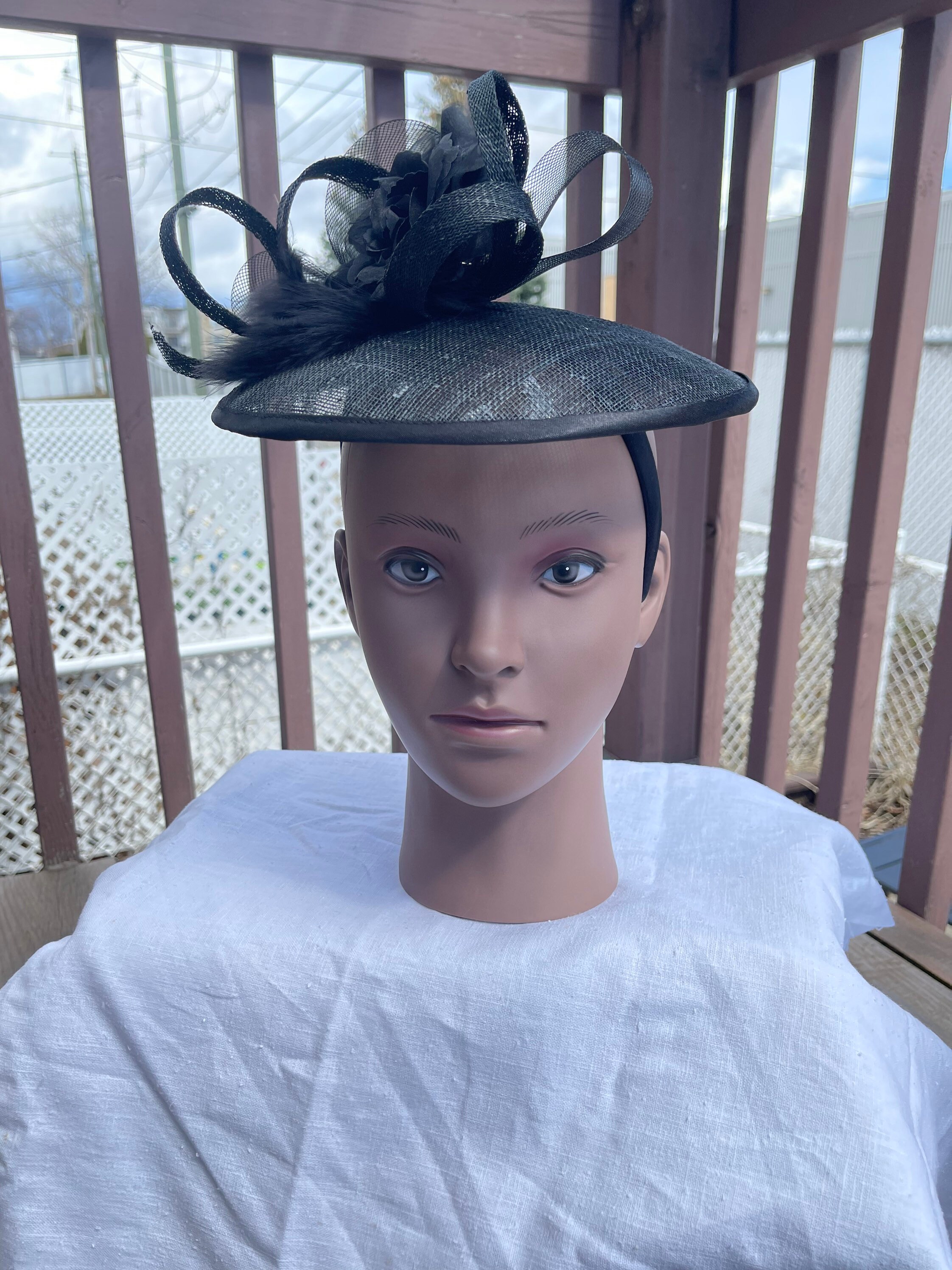 Black Fascinator | Black Mini Hat| Black Head Accessory | Mesh ...