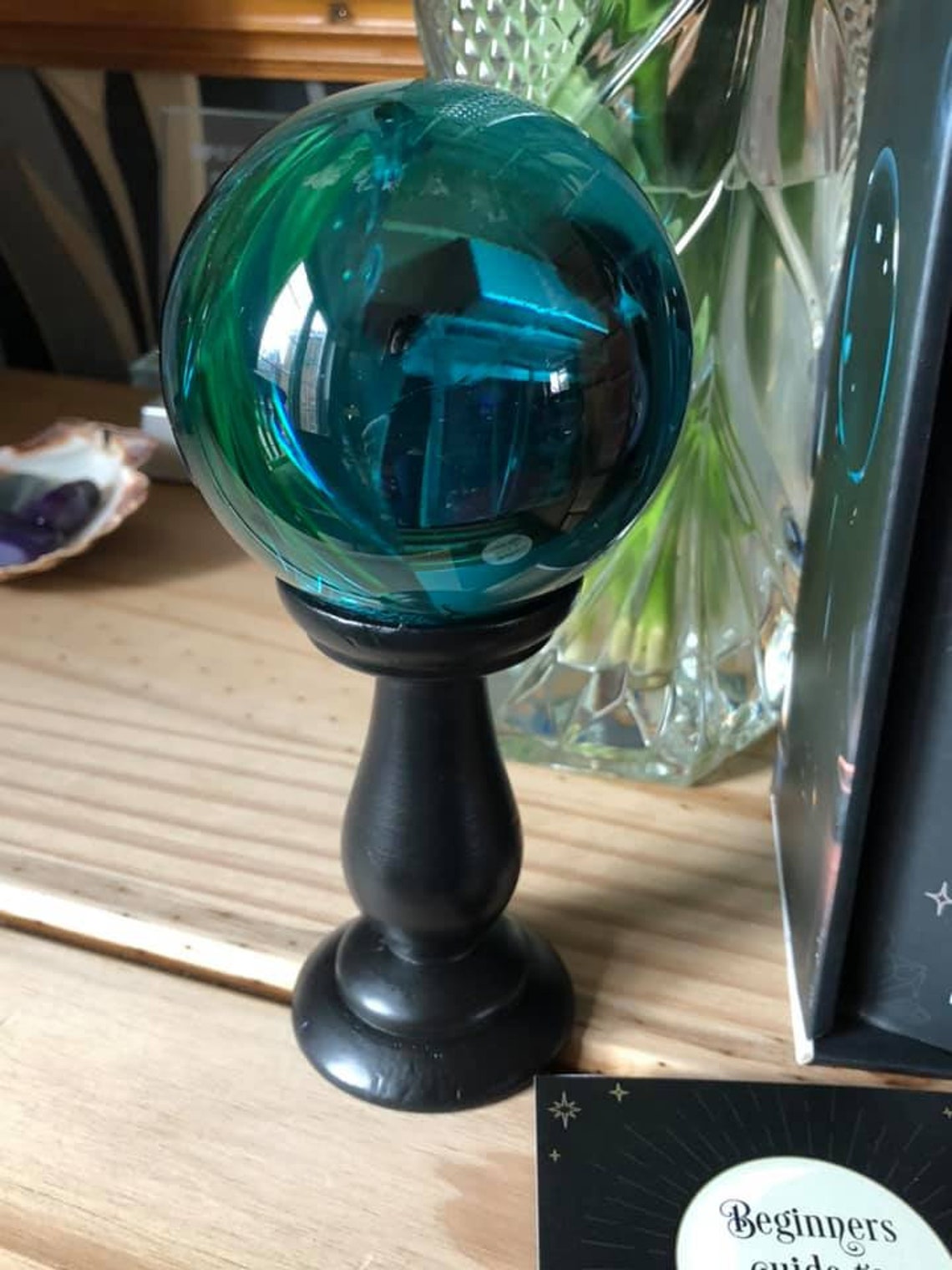 Crystal Ball Teal 10 Cm Sphere on a Black Tall Stand Gift | Etsy UK