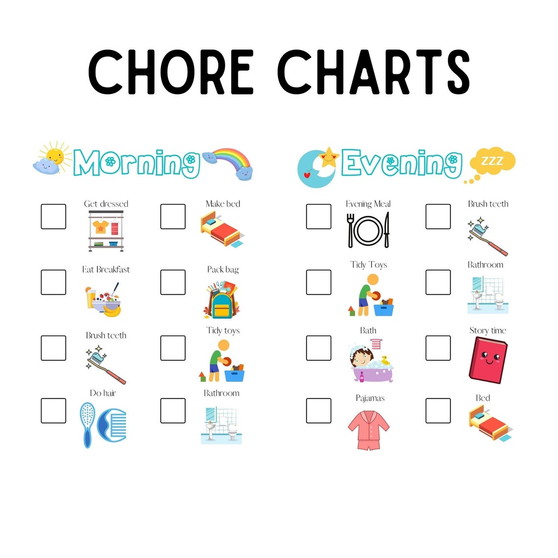 Kids Chore Chart, Printable, Morning Routine Chart, Evening Routine ...