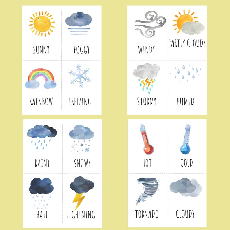 Printable Weather Flashcards, 16 Weather Cards, Instant Download ...