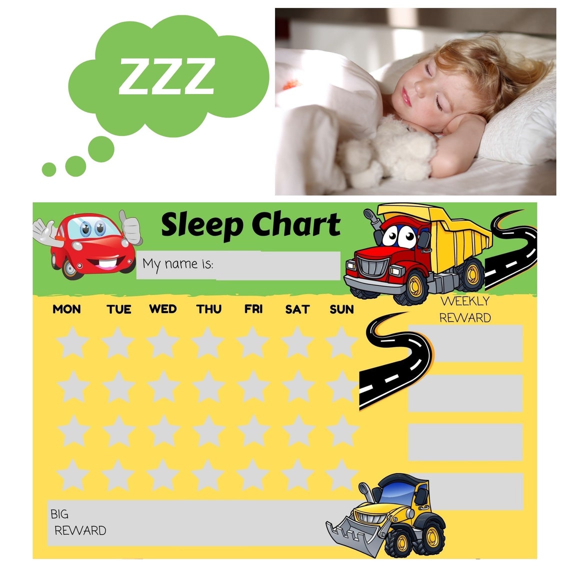 SLEEP CHART - REWARD Chart - A4 Trucks Sleep Tracker Chart - Behavior ...