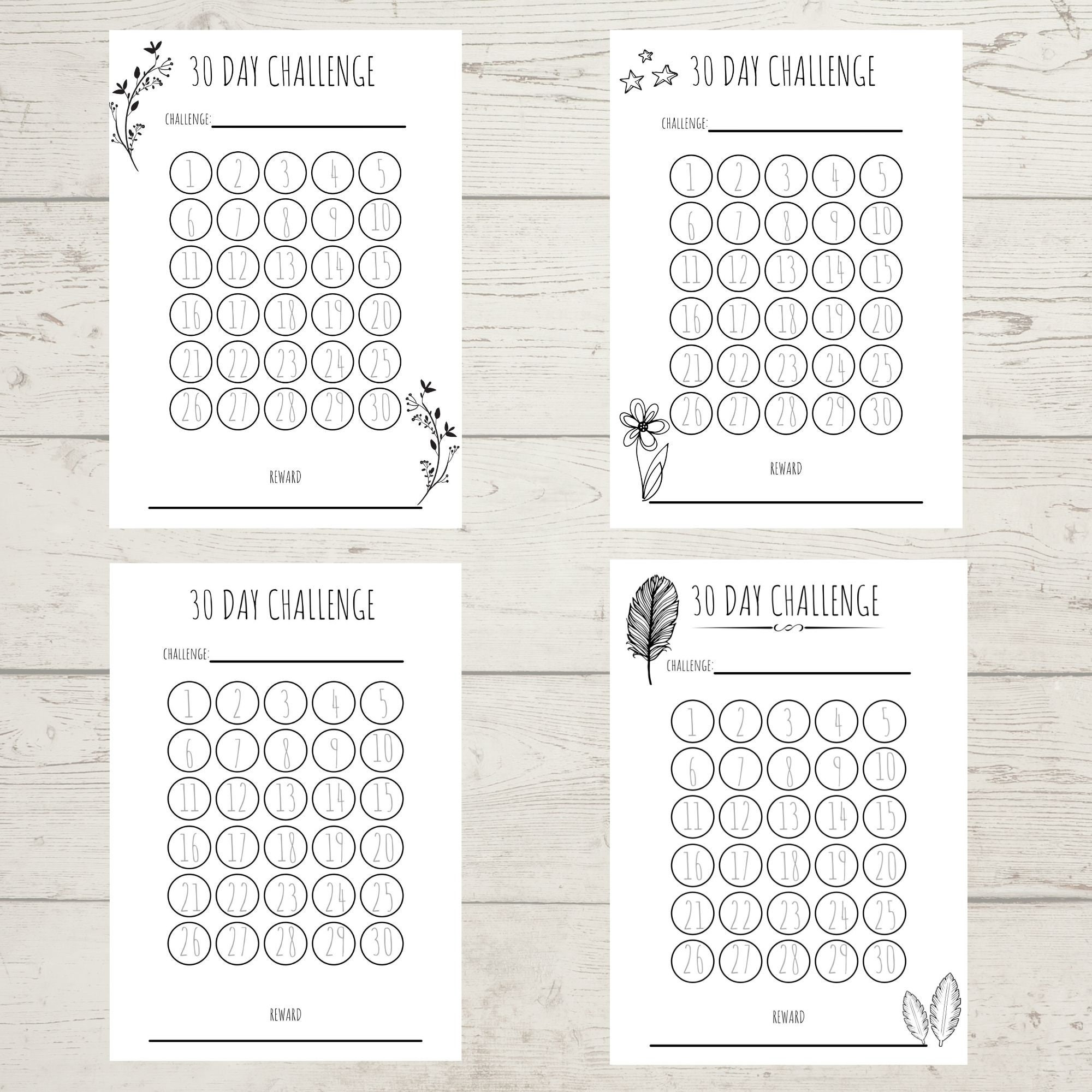 30 Day Challenge - 7 Designs- Printable Tracker - A4 or Letter ...