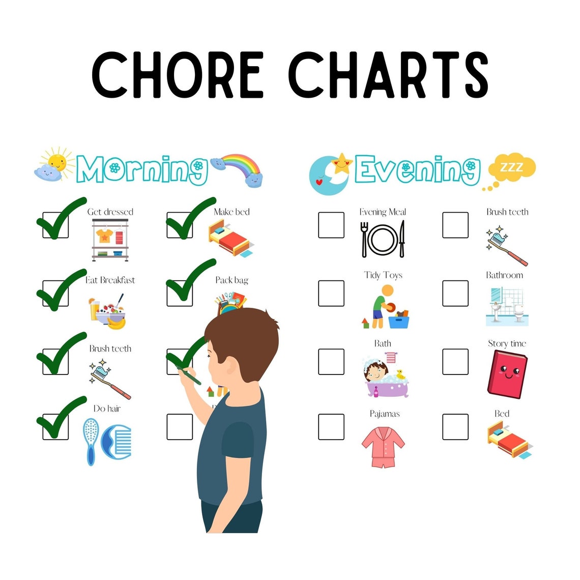 Kids Chore Chart, Printable, Morning Routine Chart, Evening Routine ...