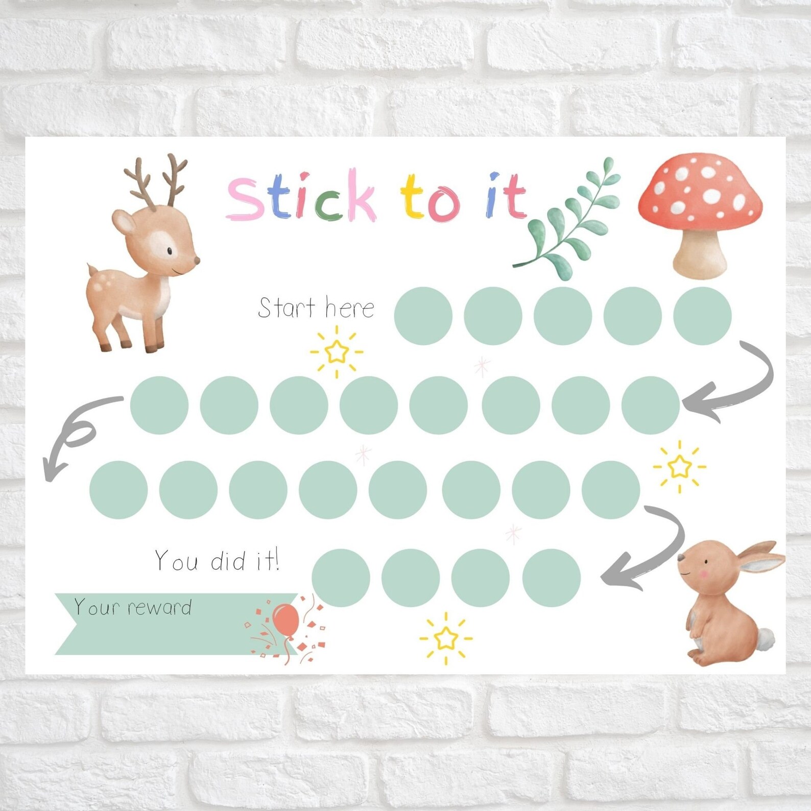 Kids Reward Chart| Woodland | Sticker Chart, Instant Download Reward ...