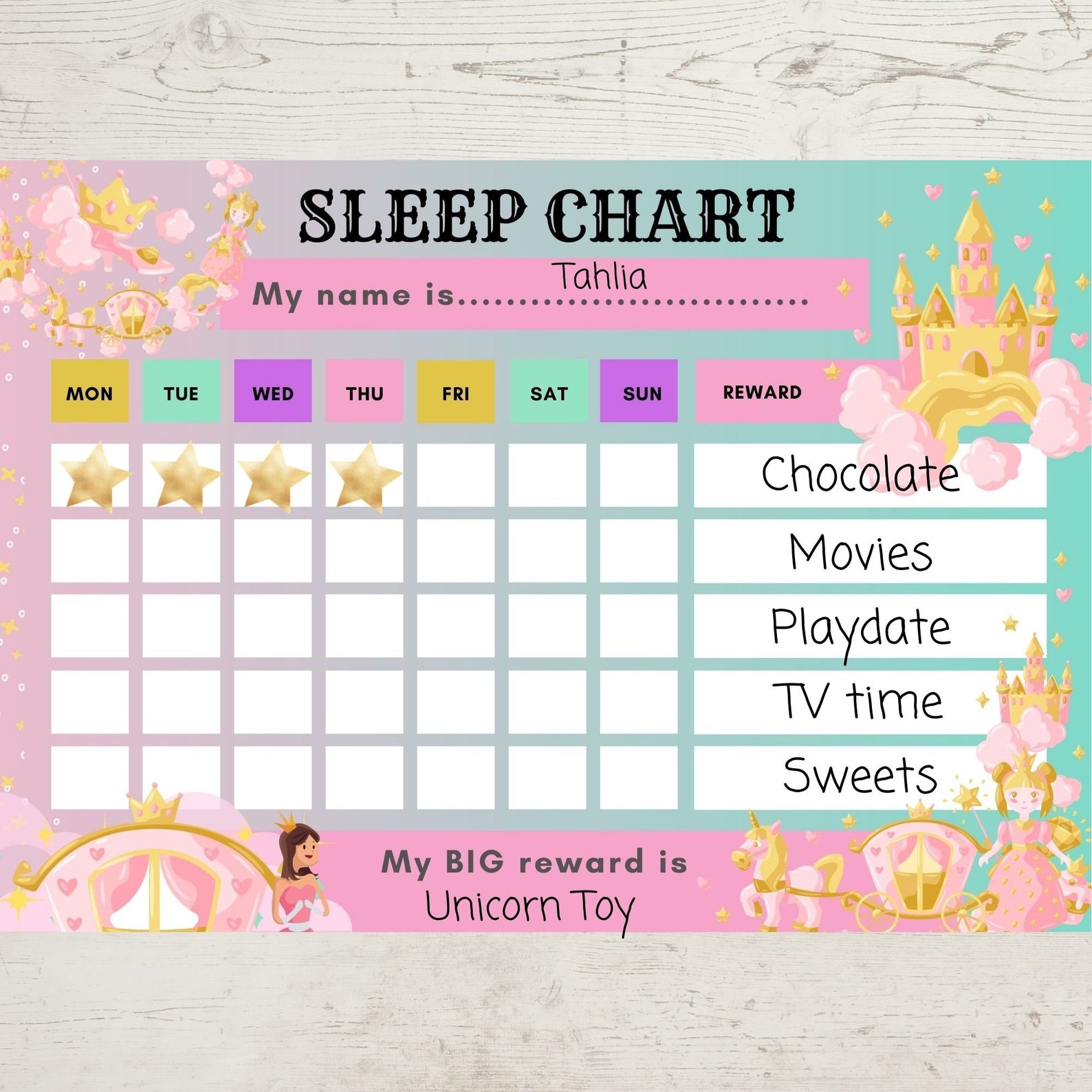SLEEP CHART REWARD Chart A4 Print Sleep Tracker Chart Behavior Chart ...