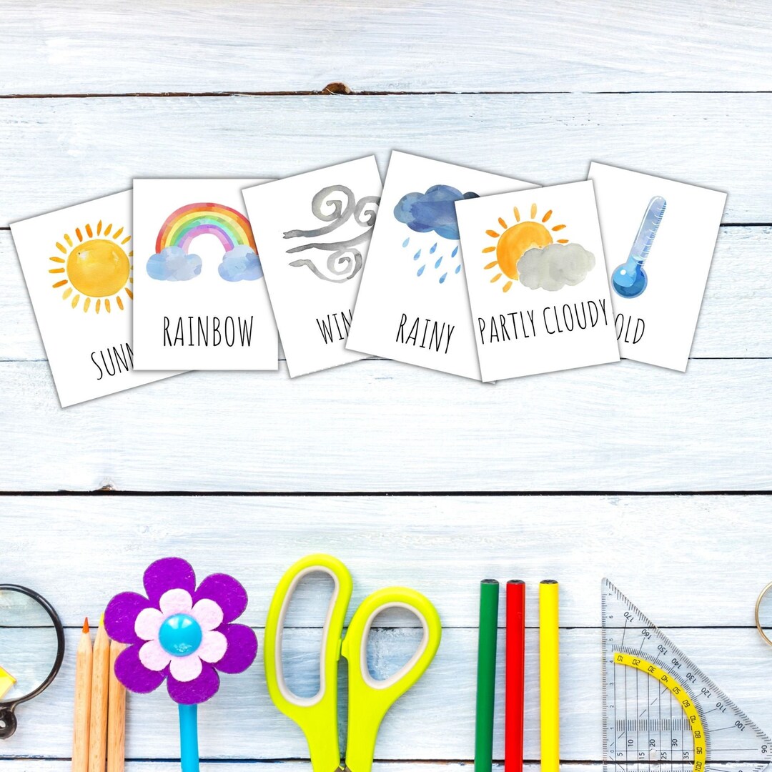 Printable Weather Flashcards, 16 Weather Cards, Instant Download ...
