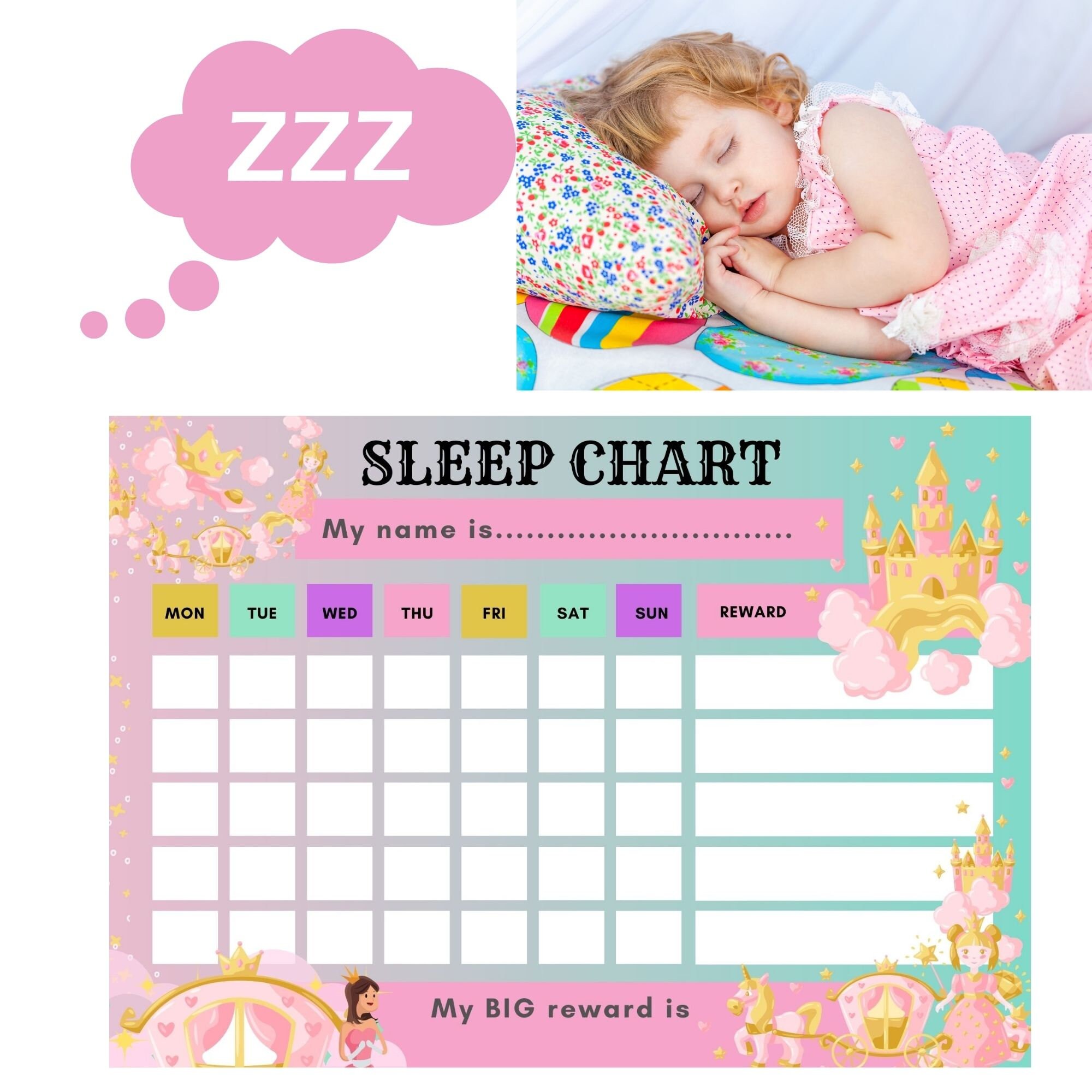 SLEEP CHART REWARD Chart A4 Print Sleep Tracker Chart Behavior Chart ...