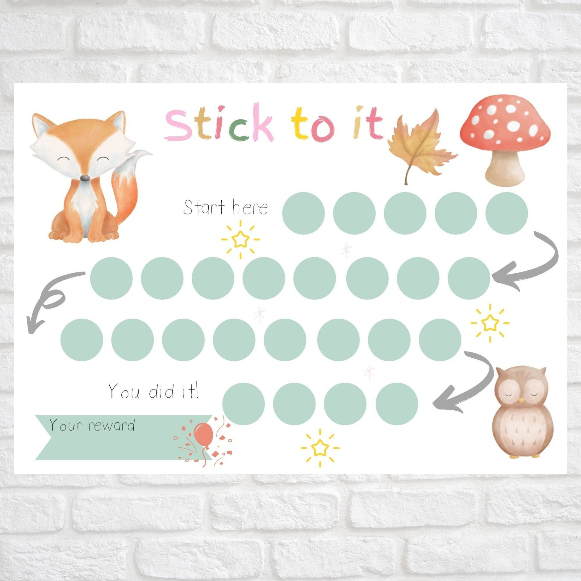 Kids Reward Chart| Woodland | Girl's Sticker Chart, Instant Download ...