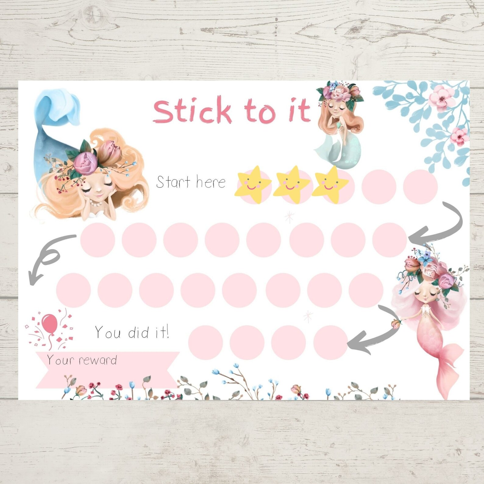 Kids Reward Chart, Mermaid, Sticker Chart, Instant Download Chart ...
