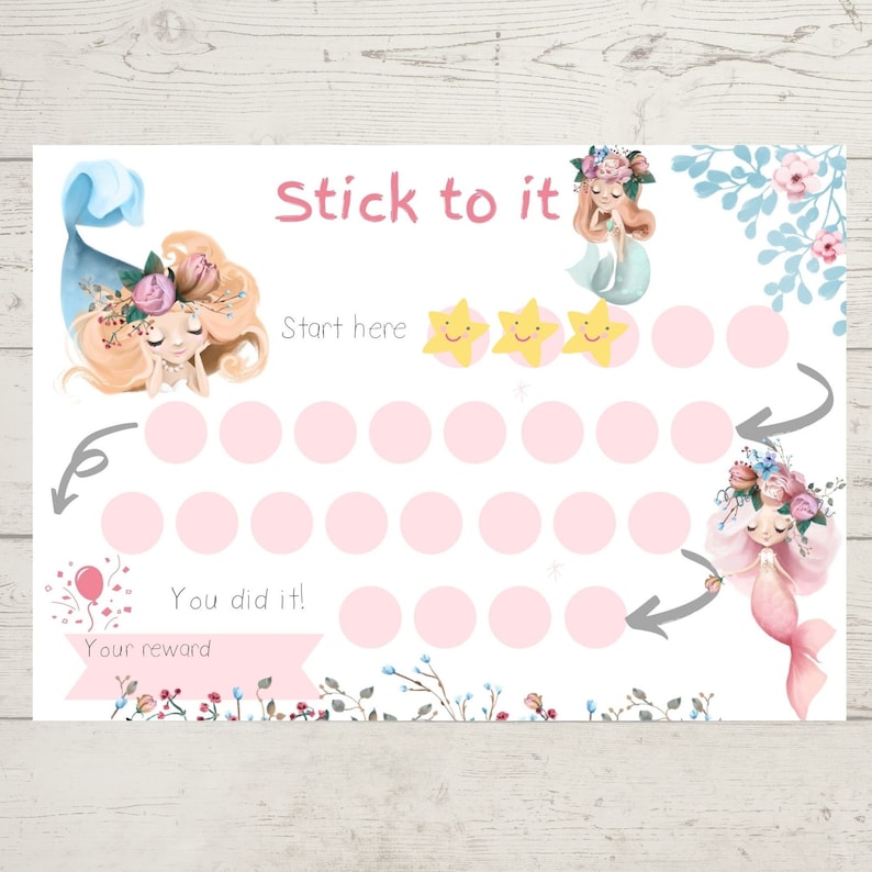 Kids Reward Chart, Mermaid, Sticker Chart, Instant Download Chart ...
