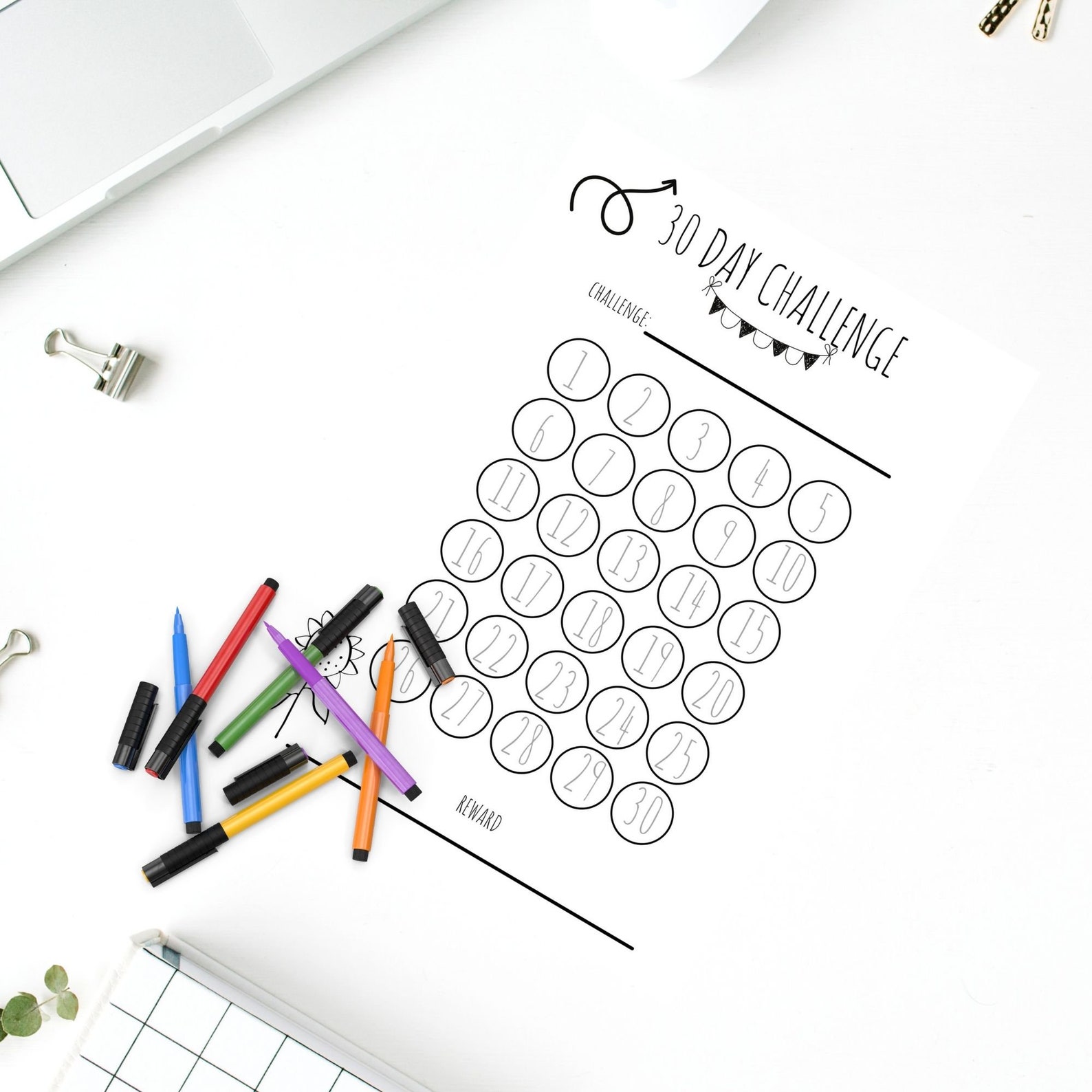 30 Day Challenge 7 Designs Printable Tracker A4 or Letter - Etsy