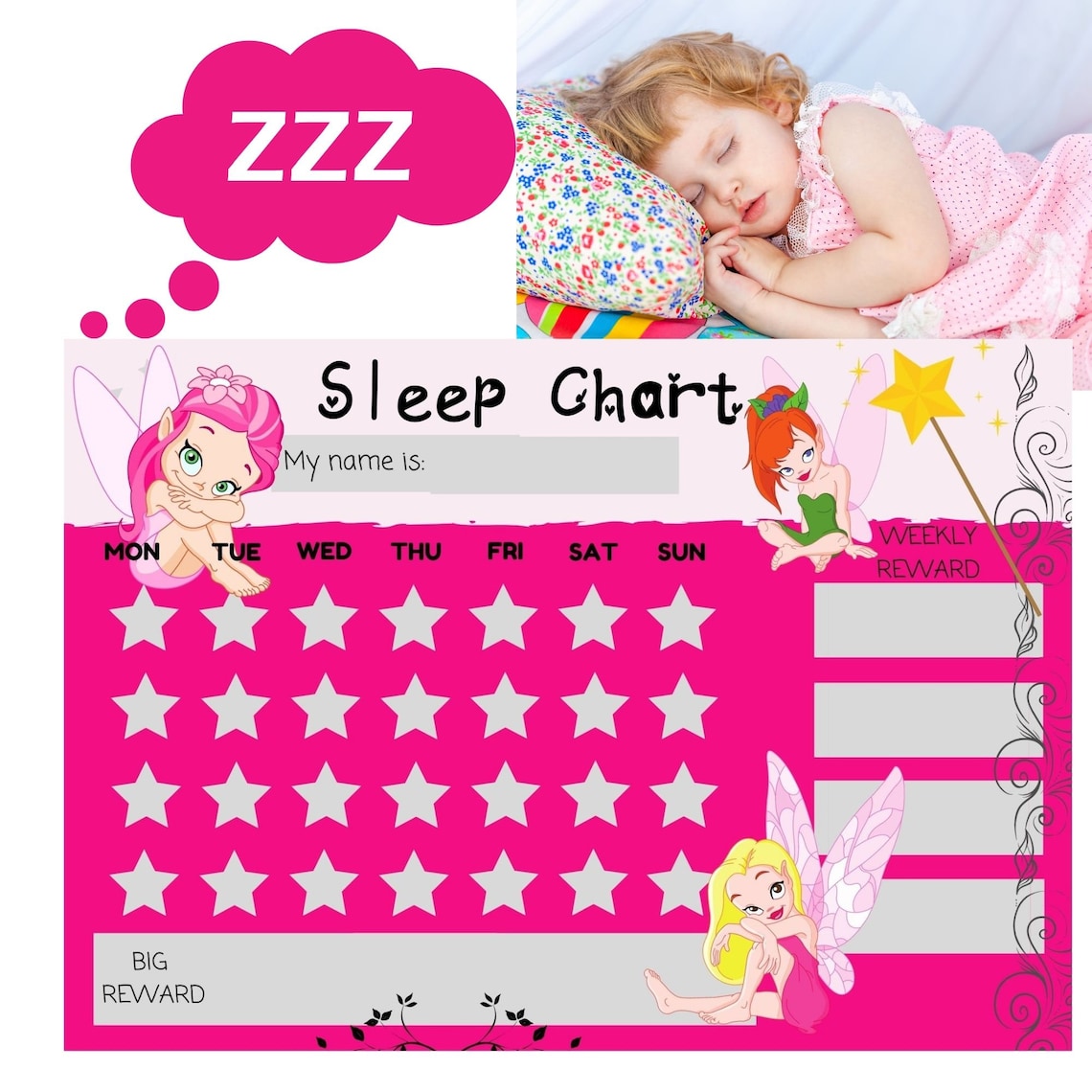 SLEEP CHART - REWARD Chart - A4 Print Sleep Tracker Chart - Behavior ...
