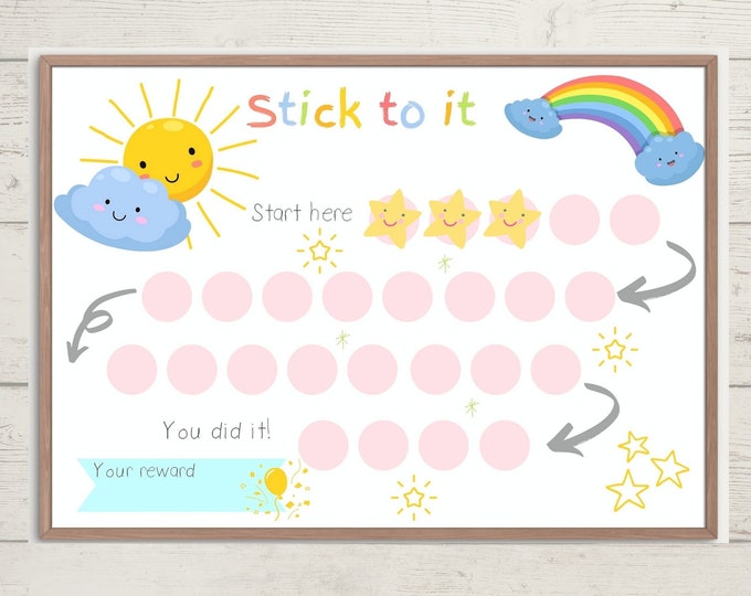 Printable Rainbow Reward Chart, Girl's Sticker Chart, Instant Download ...