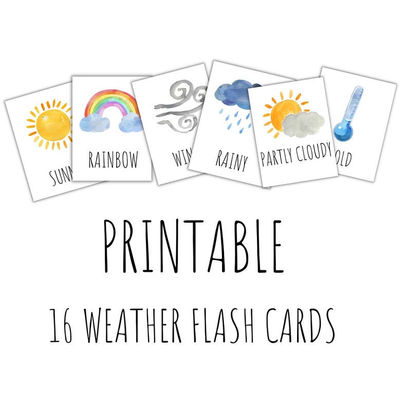 Printable Weather Flashcards, 16 Weather Cards, Instant Download ...