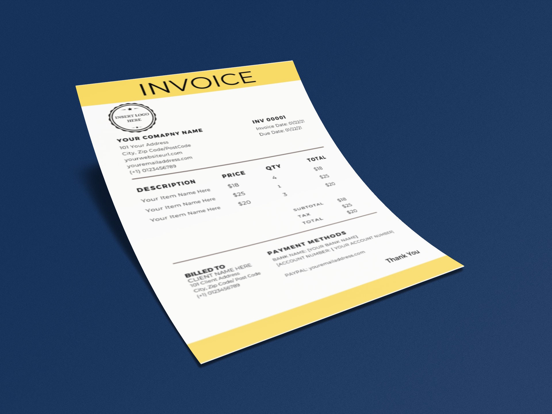 Buy Invoice Template With Logo, Invoice Template, Canva Template, Small ...