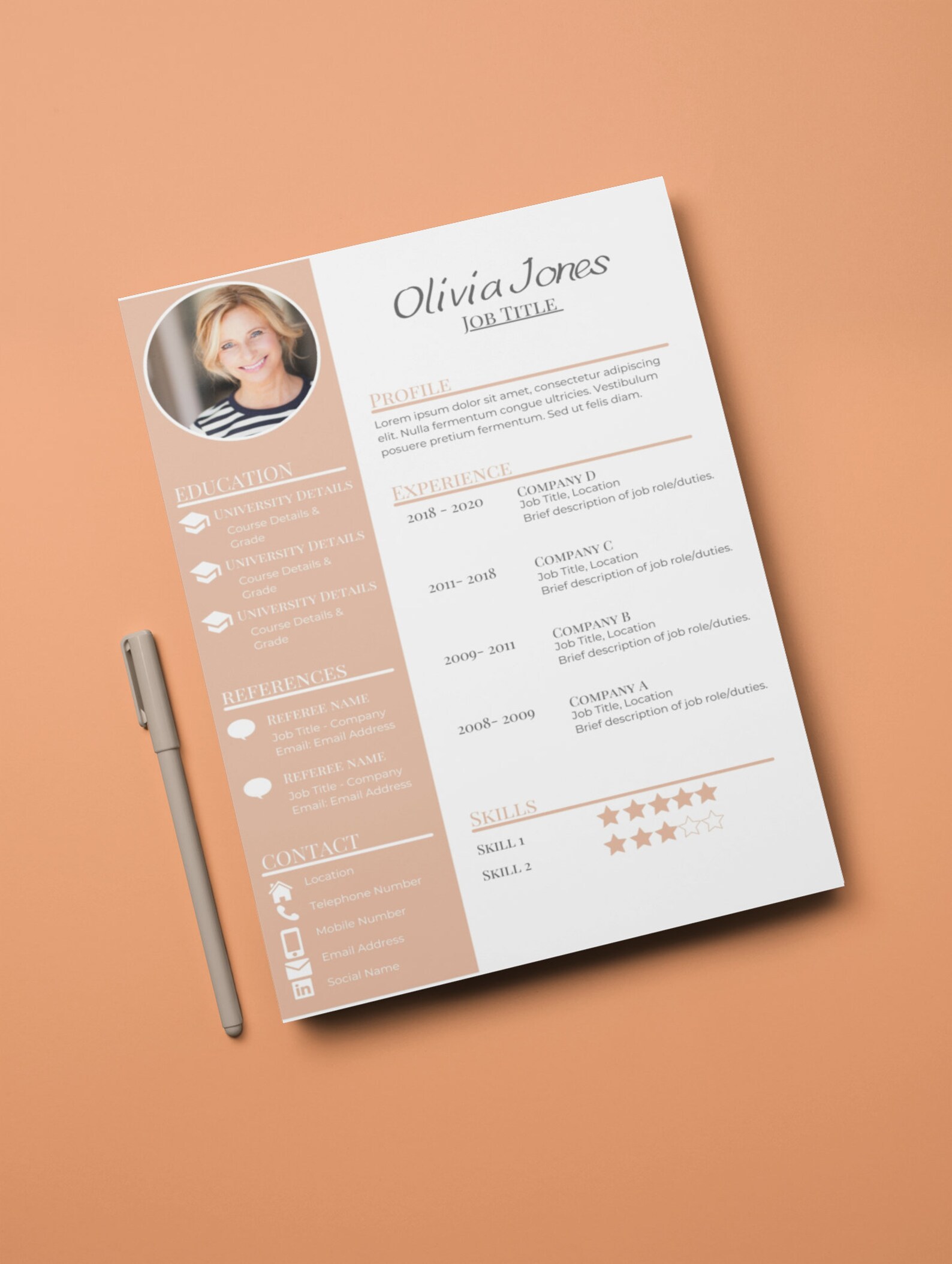 CV Resume With Photo Resume Template CV Template Cover - Etsy UK