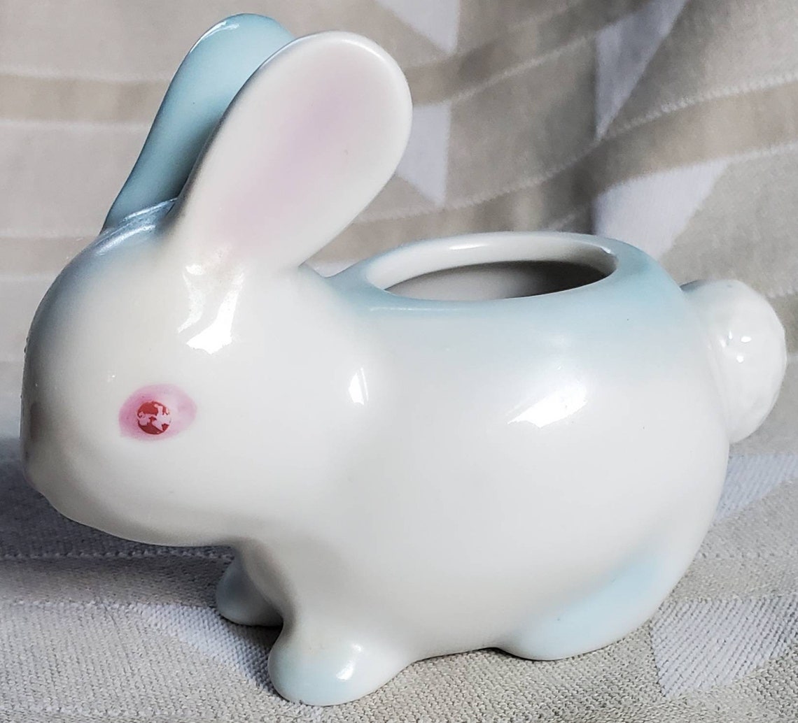 Blue and White Small Ceramic Rabbit Planter - Etsy