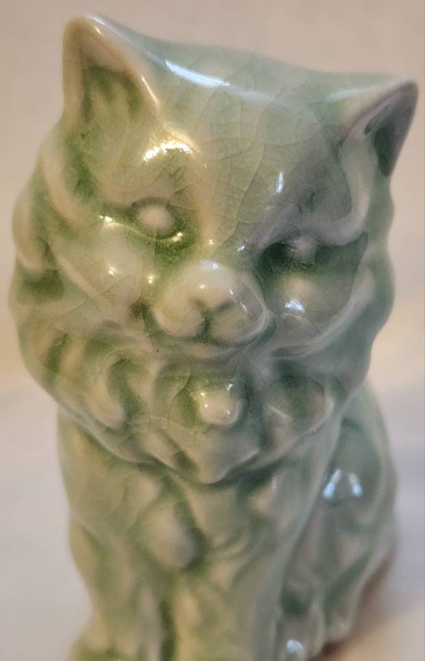 Vintage Stoneware Green Crackle Cat - Etsy